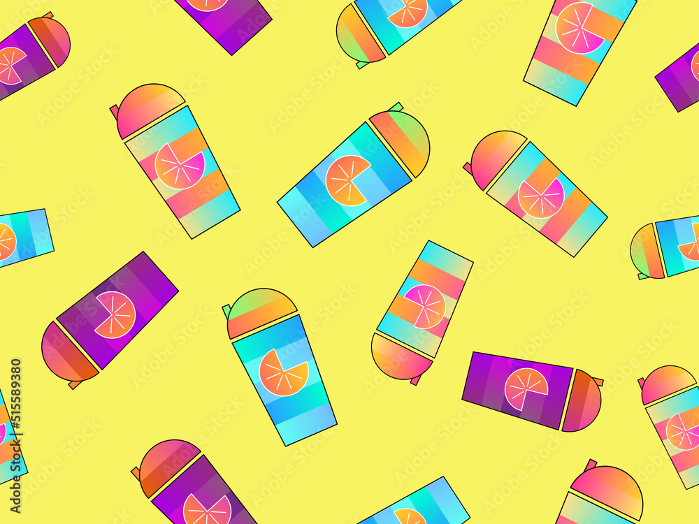 Fruit smoothie seamless pattern. Shaker with orange juice. Drink for a ...