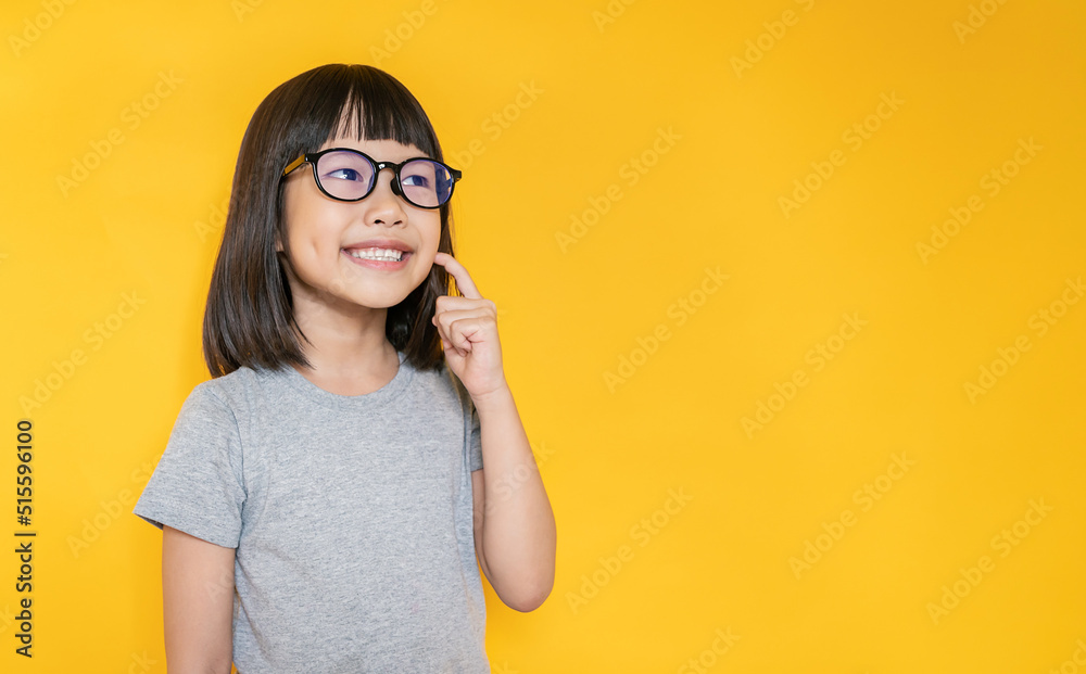 Portrait of young fun smart happy little cute asian girl isolated on ...