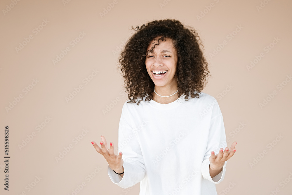 Portrait of annoyed and pissed-off african american woman screaming and ...