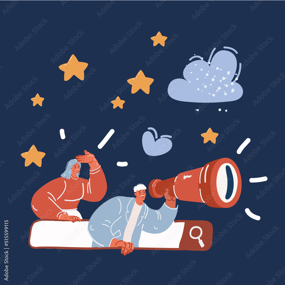 Cartoon vector illustration of Young female in search bar and man ...