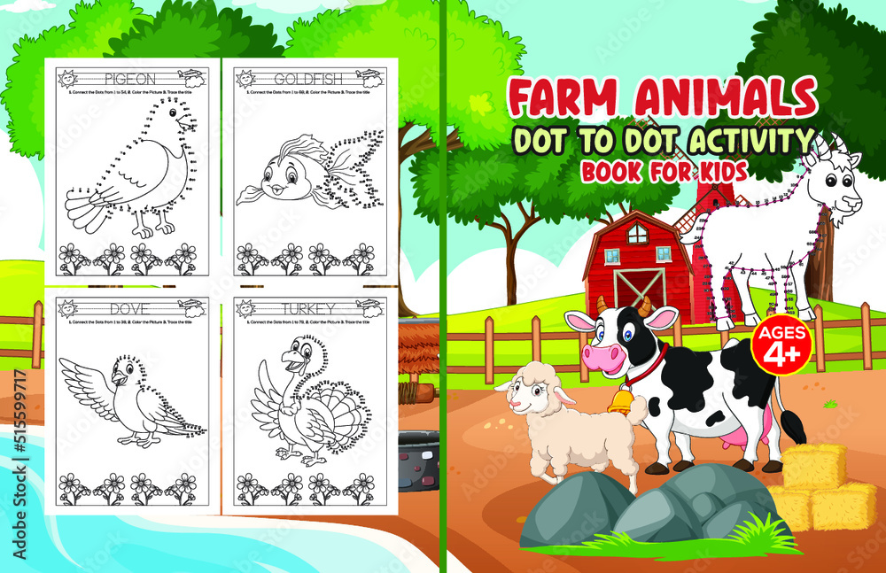 Farm animals dot to dot activity book cover for Kids Stock Vector ...
