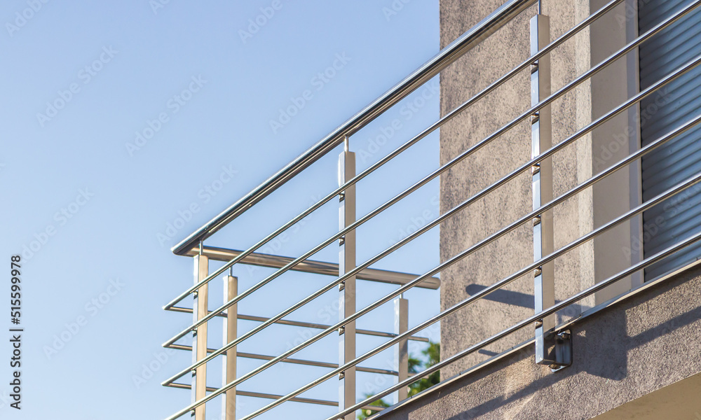 fence. chrome stainless steel fence on balcony Stock Photo | Adobe Stock