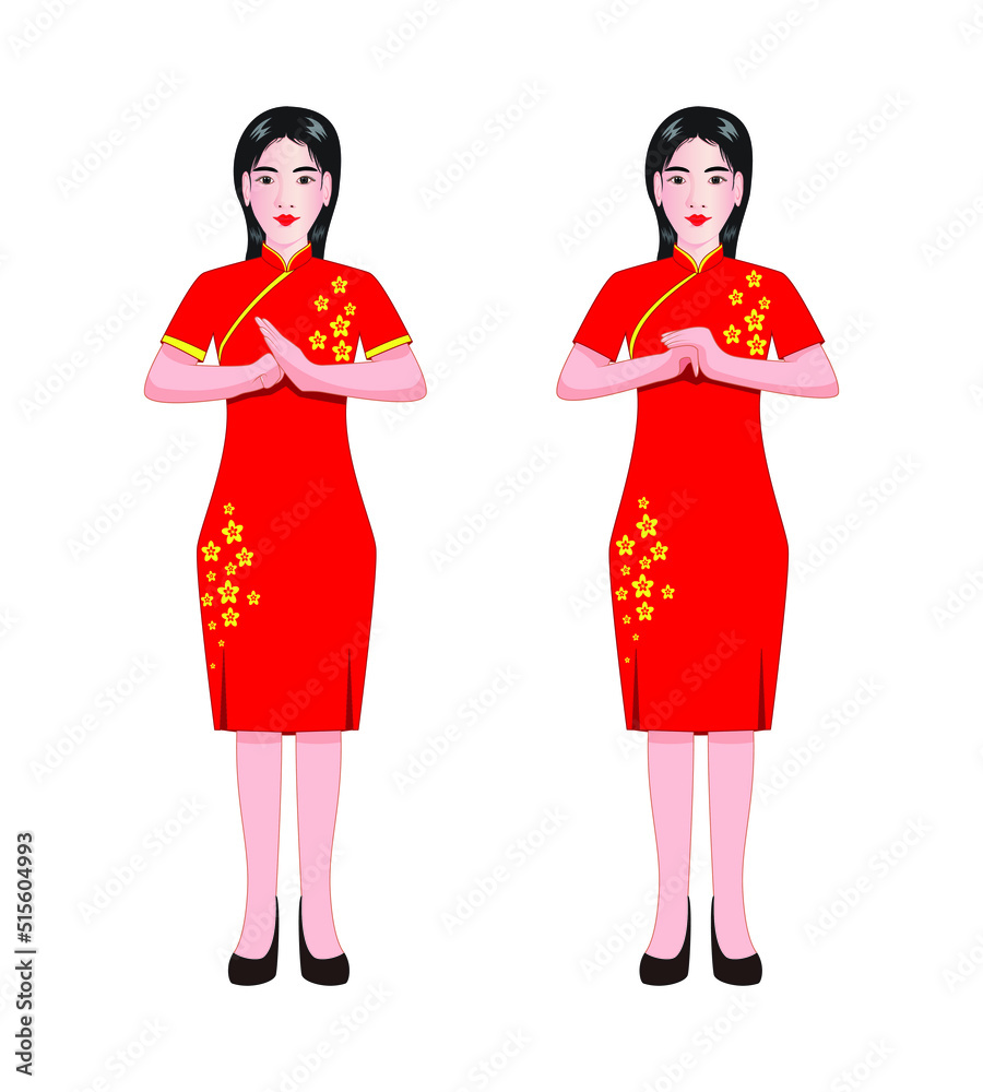Cute beautiful woman dress in cherry blossoms flower pattern red ...