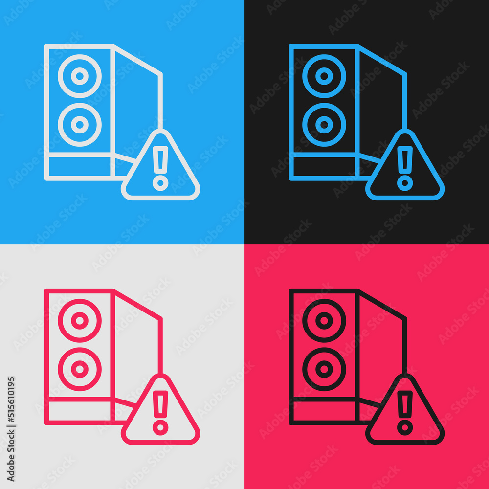 Pop art line Case of computer with exclamation mark icon isolated on ... Pop art line Case of computer with exclamation mark icon isolated on ...