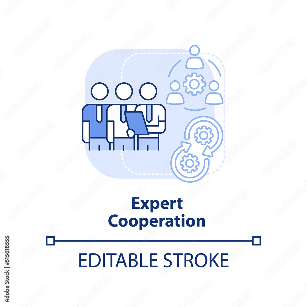 Expert cooperation light blue concept icon. Teamwork. Pandemic ...
