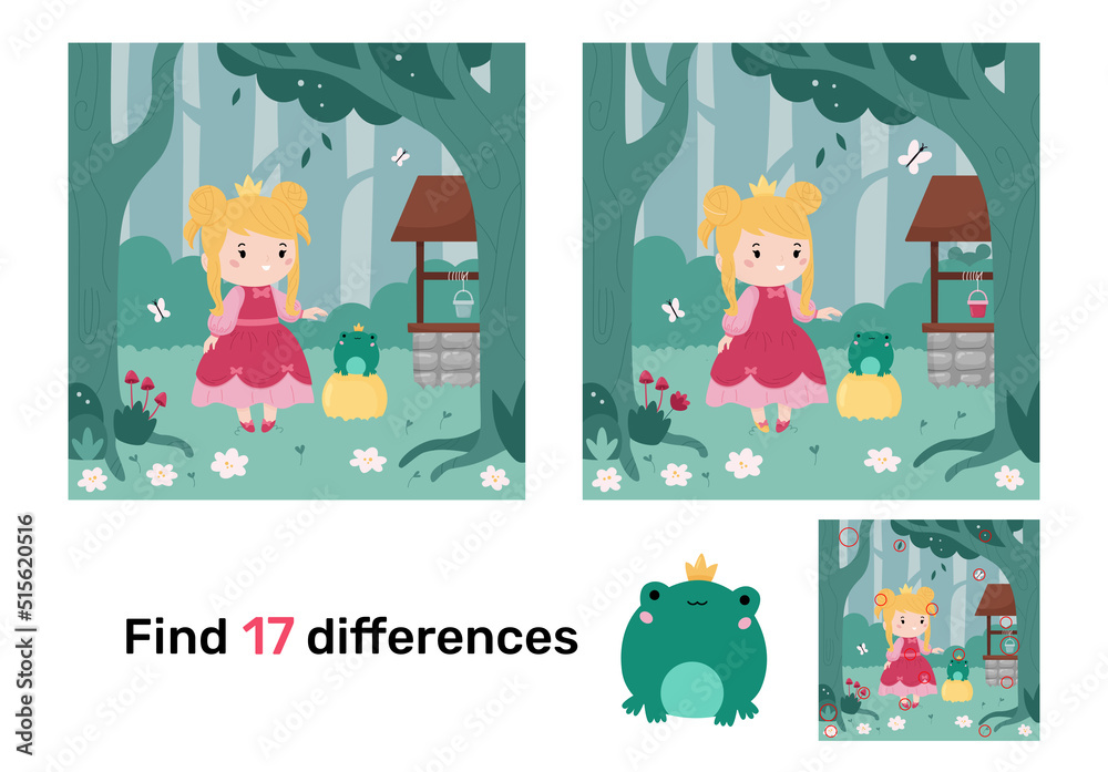 Educational game for children. Find differences. Classical fairy tale ...