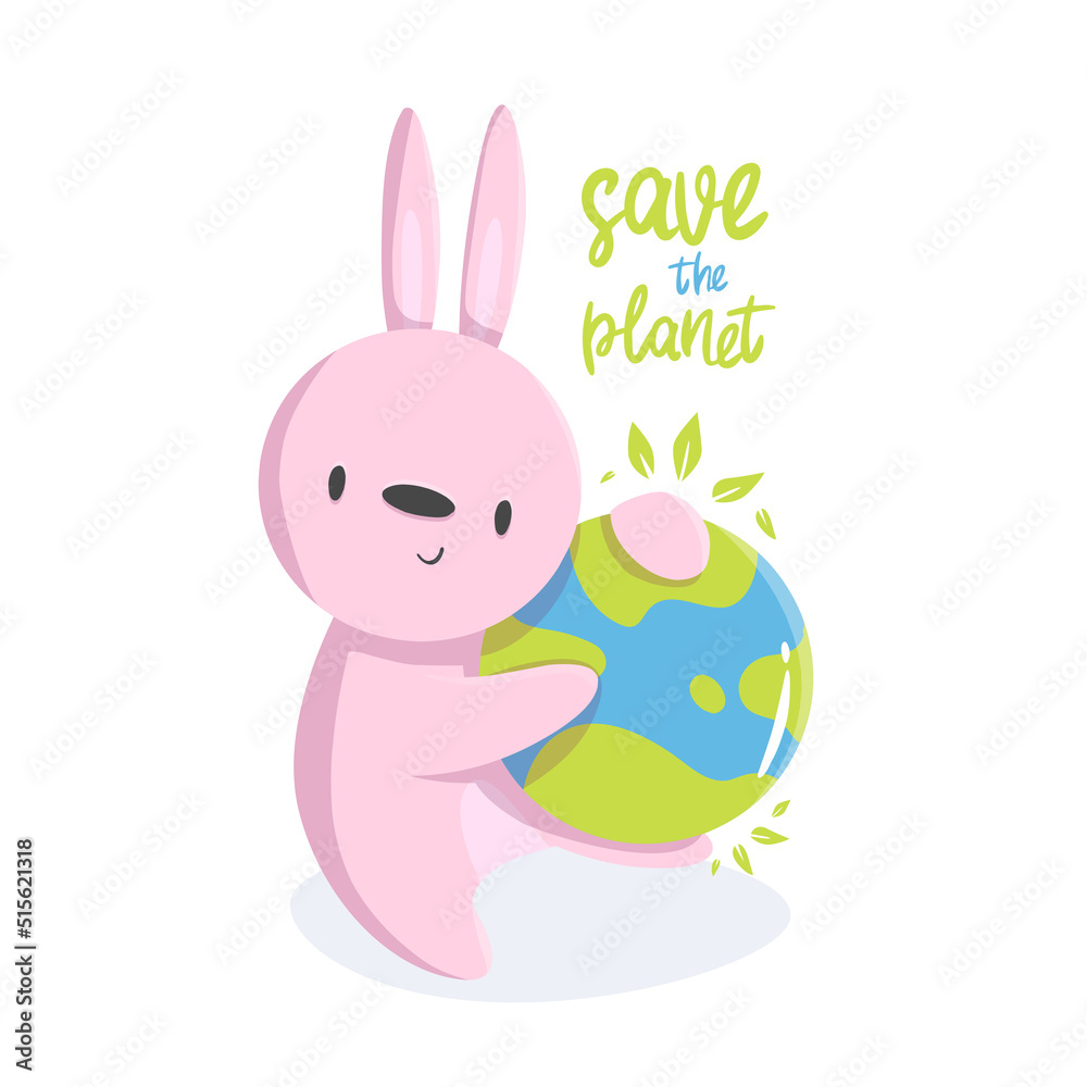 Cartoon illustration of an rabbit with earth in support of ecology ...