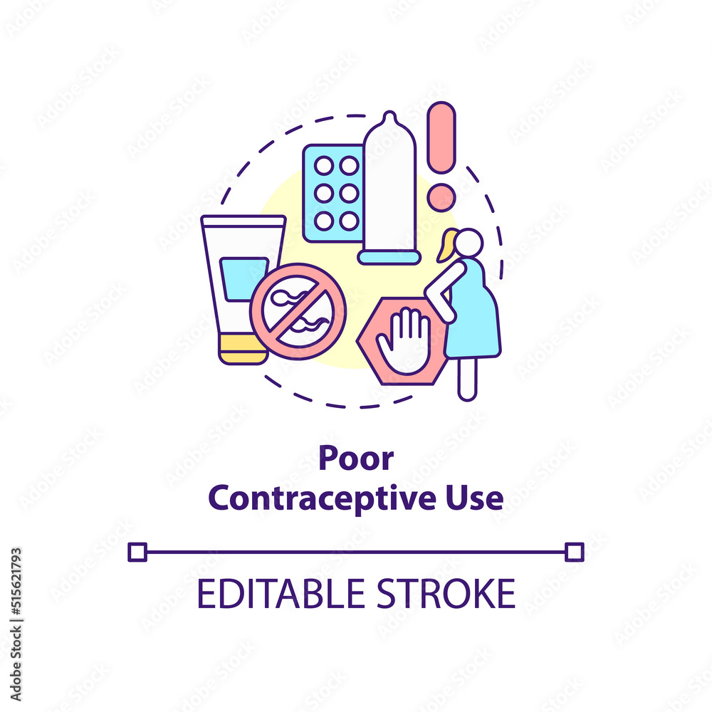 Vetor de Poor contraceptive use concept icon. Unplanned pregnancies ...