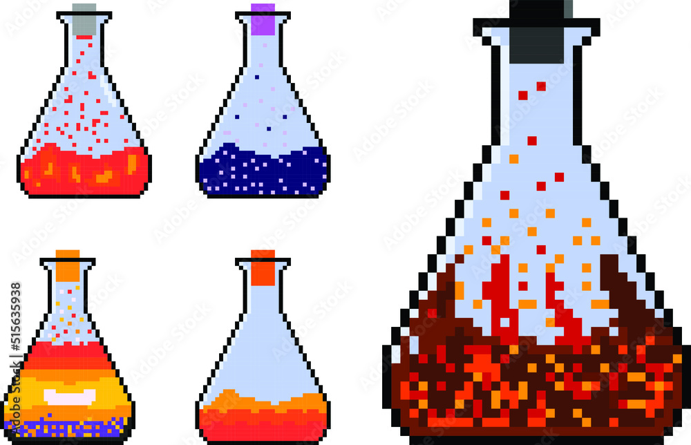 pixel art test tube, science Laboratory glassware pixel set. Stock ...