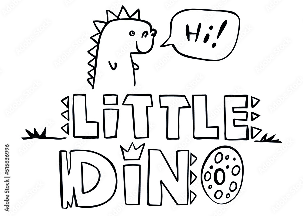 Dinosaur and Lettering Little Dino isolated on white. Vector ...