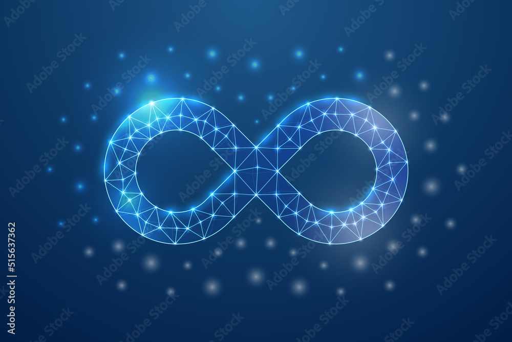 Infinity 3d symbol in blue low poly style. Forever, unlimited design ...