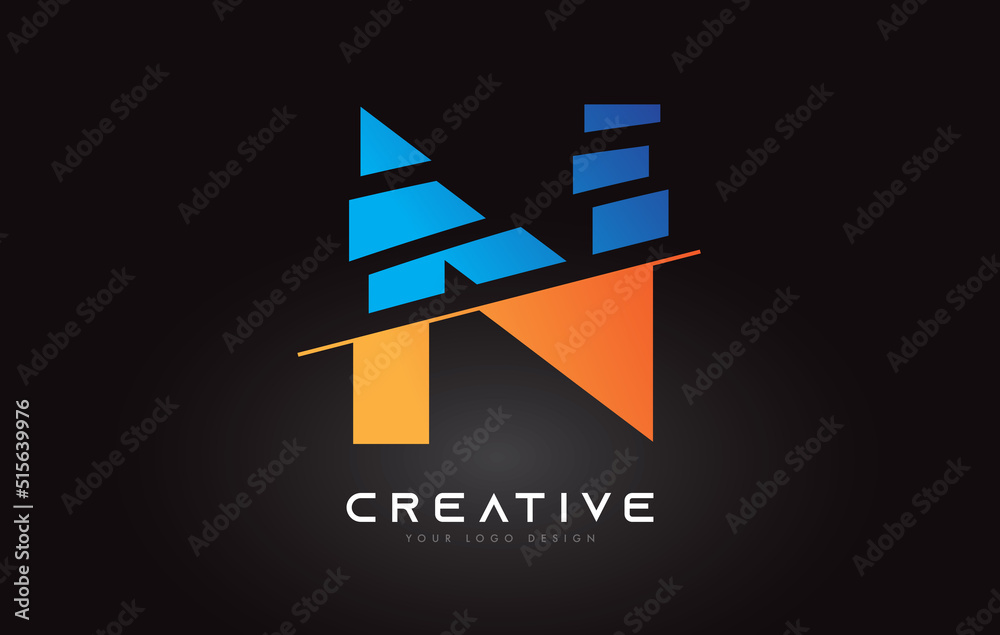 Sliced Letter N Logo Icon Design with Blue and Orange Colors and Cut ...