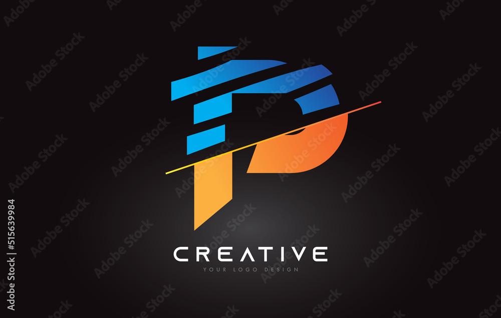 Sliced Letter P Logo Icon Design with Blue and Orange Colors and Cut ...