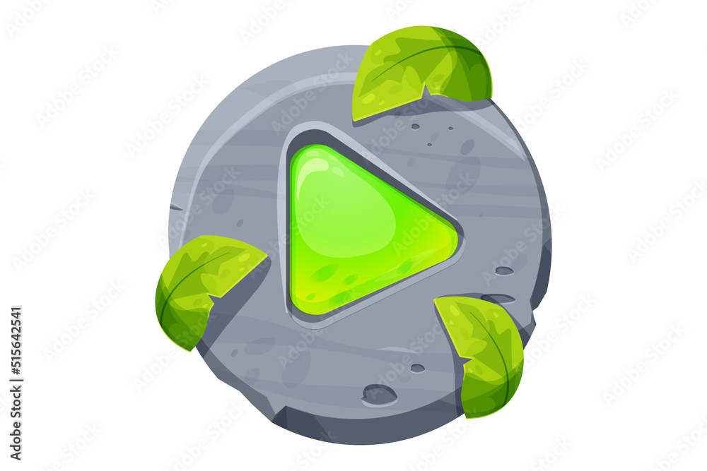Jungle play or start button with stone and leaves decorations in funny ...