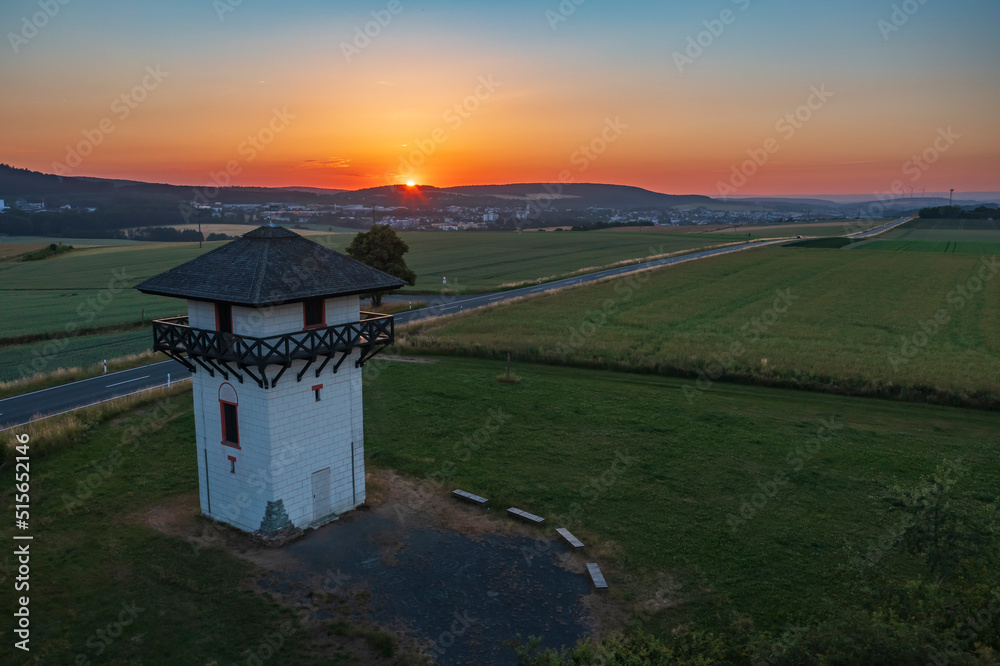 Bird's-eye view of the replica of a Roman watchtower on the Limes near ...