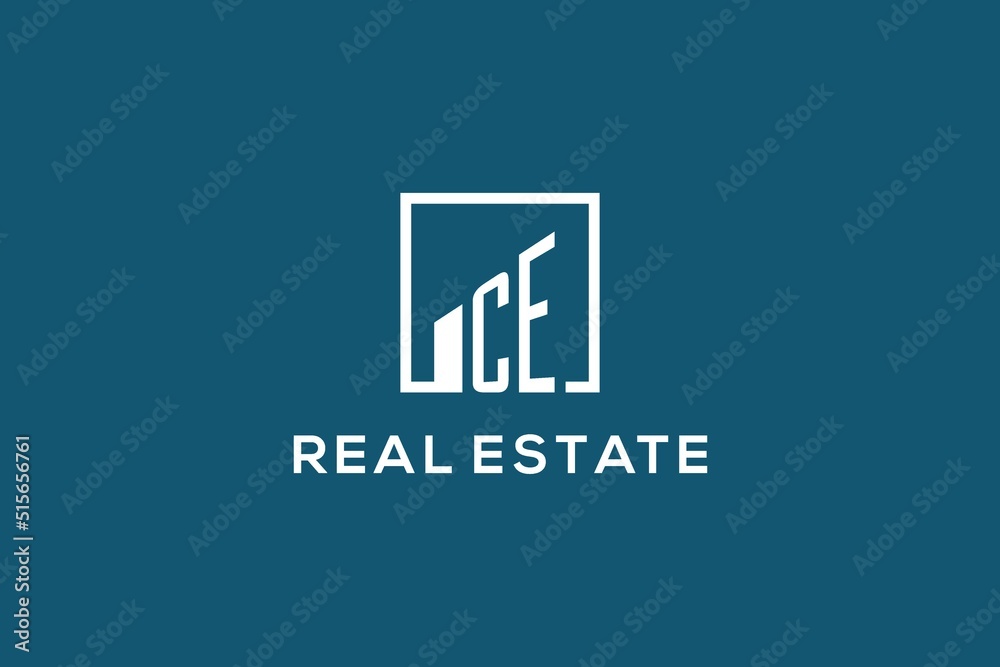 Letter CE square line with building logo design, creative monogram logo ...