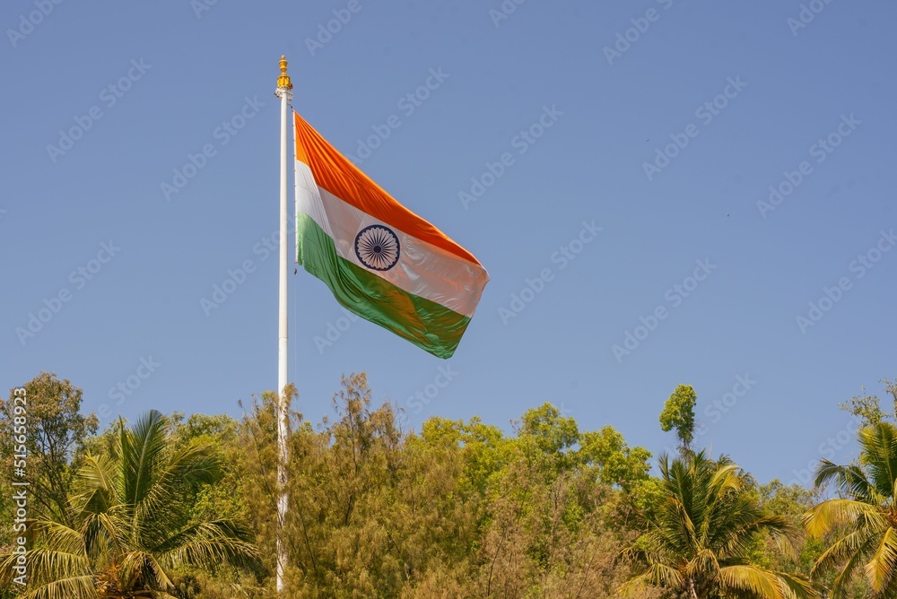 Waving Indian flag on a pole in a park Stock Photo | Adobe Stock