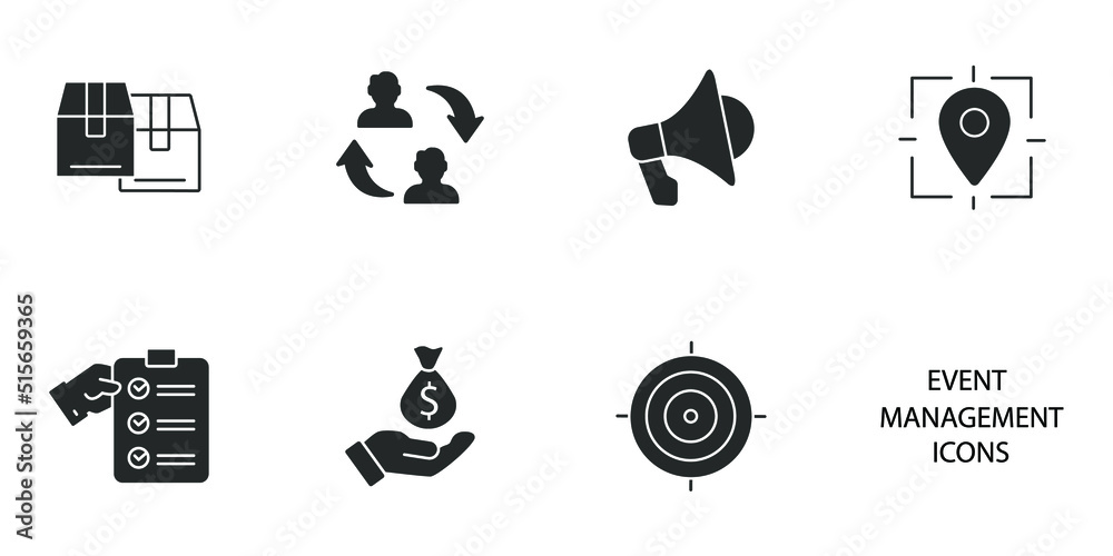 event management icons set . event management pack symbol vector ...