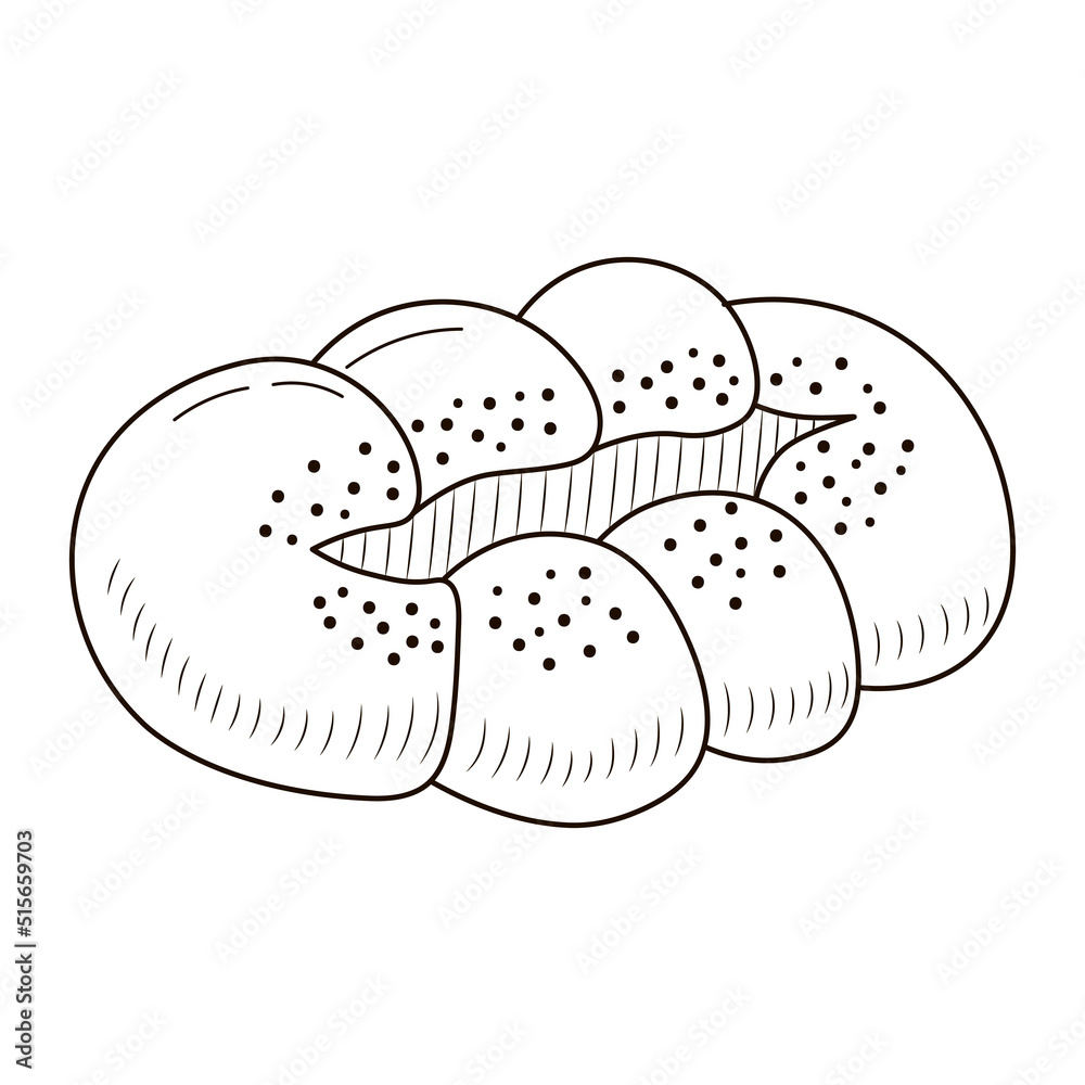 Challah bread in hand drawn style isolated on white background for ...