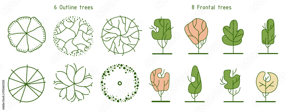 Tree for architectural floor plans. Entourage design. Various trees ...