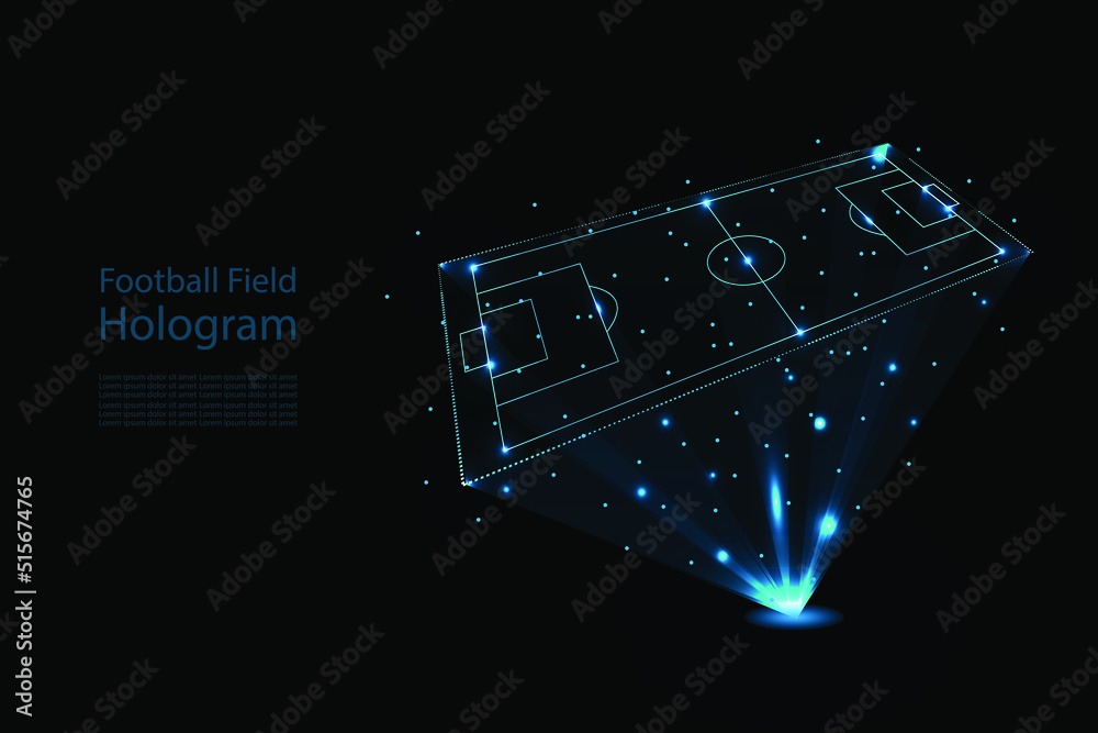 Football field hologram. A holographic projection of a football stadium ...