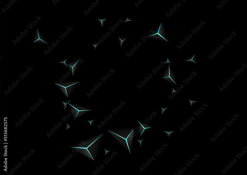 Blue Neon Triangular Background Black Vector. Dark Crystal Vertex ...