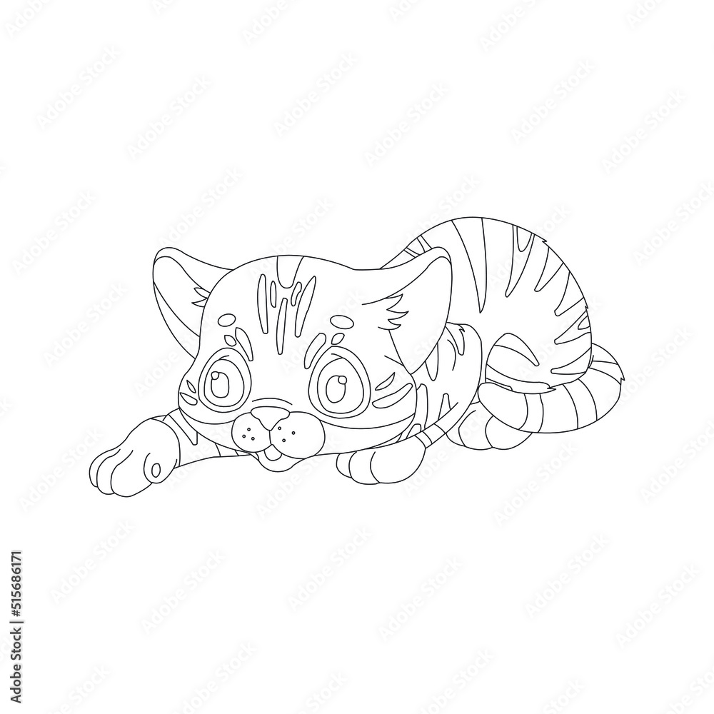 Cat coloring pages for kids animal book cartoon vector illustration ...