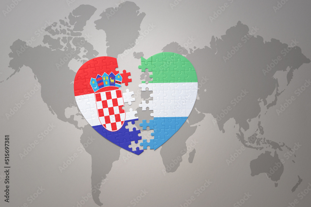 puzzle heart with the national flag of croatia and sierra leone on a ...