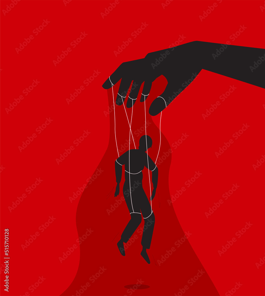 Manipulator concept vector illustration. Puppet master hand manipulate ...