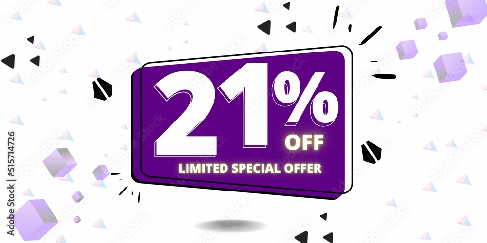 21% off limited special offer. Banner with twenty one percent discount ...