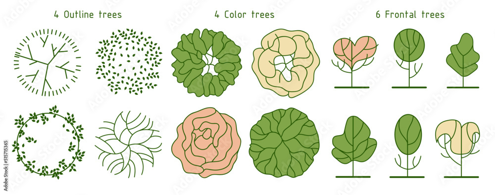 Tree for architectural floor plans. Entourage design. Various trees ...