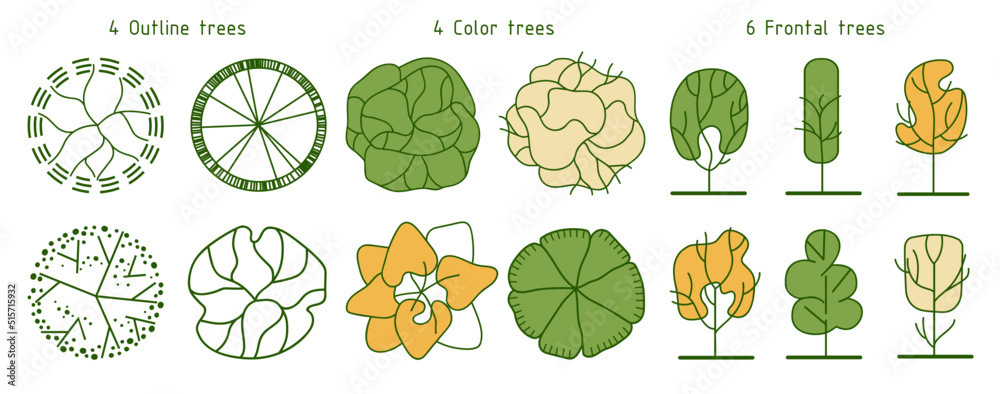Tree for architectural floor plans. Entourage design. Various trees ...