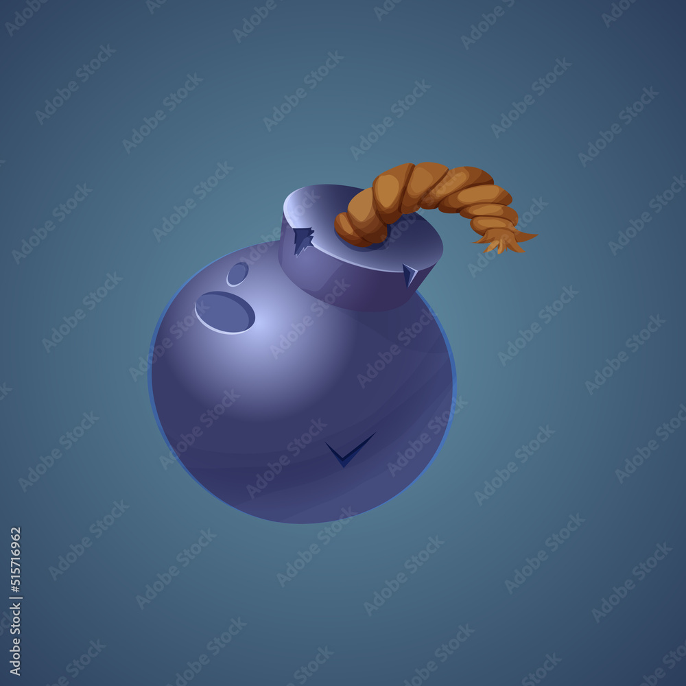 Cartoon bomb with rope ui game asset, icon in cartoon style isolated on ...