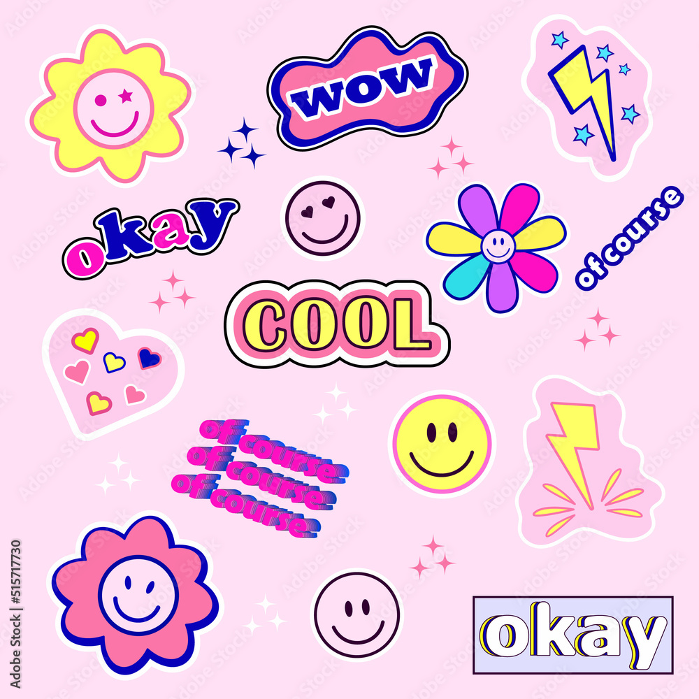 a set of bright colored stickers of the 2000s vector de Stock | Adobe Stock