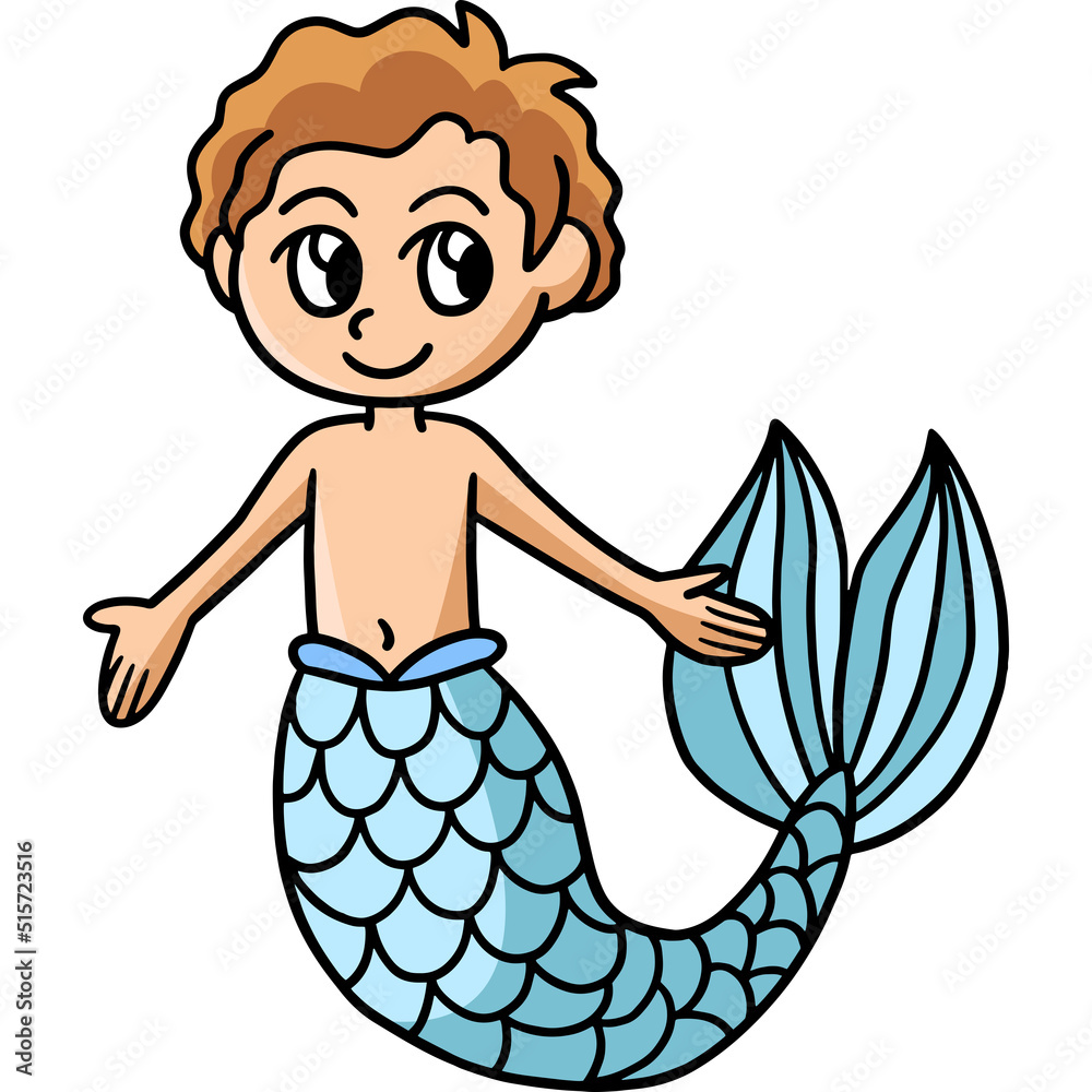 Merman Cartoon Colored Clipart Illustration Stock Vector | Adobe Stock