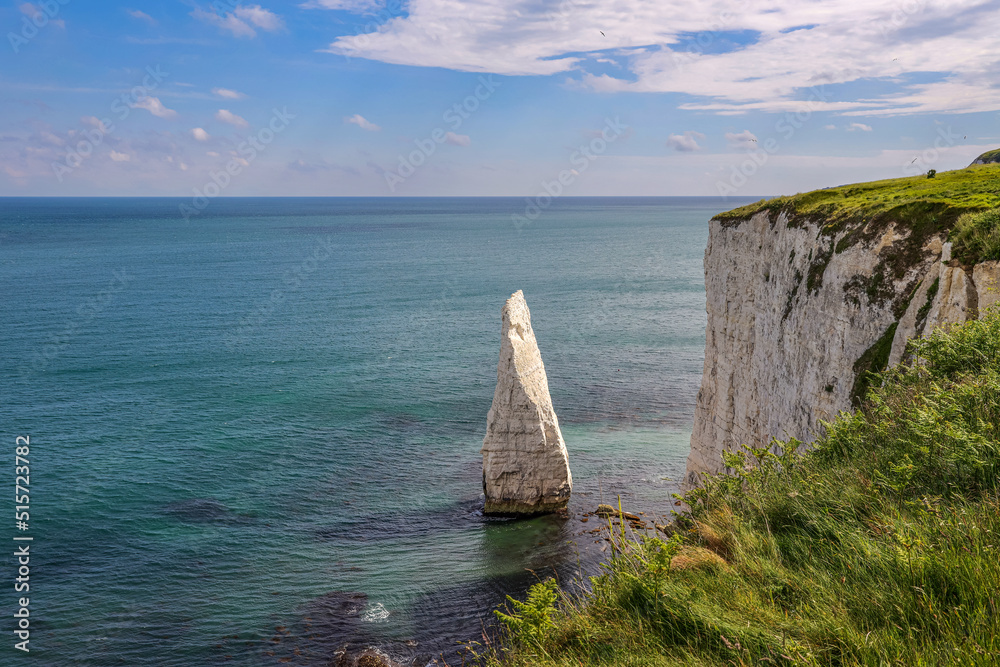 The scenic view of Old Harry Rocks. Old Harry Rocks are three chalk ...
