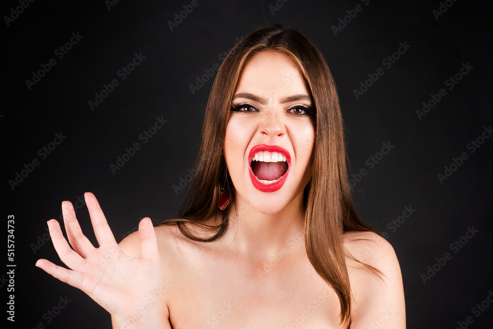 Emotional angry woman, upset girl. Screaming, hate, rage. Pensive woman ...