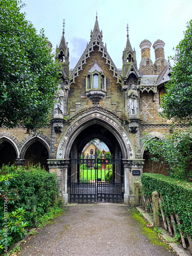 The entrance to Holly Village, Swains Lane, Highgate. Victorian gothic ...