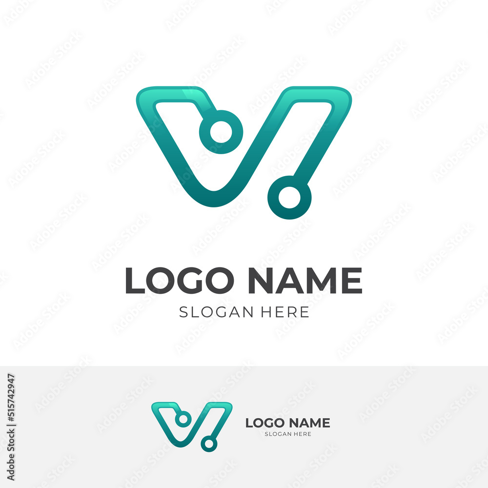 initial W tech logo vector, letter W and circuit board combination logo ...