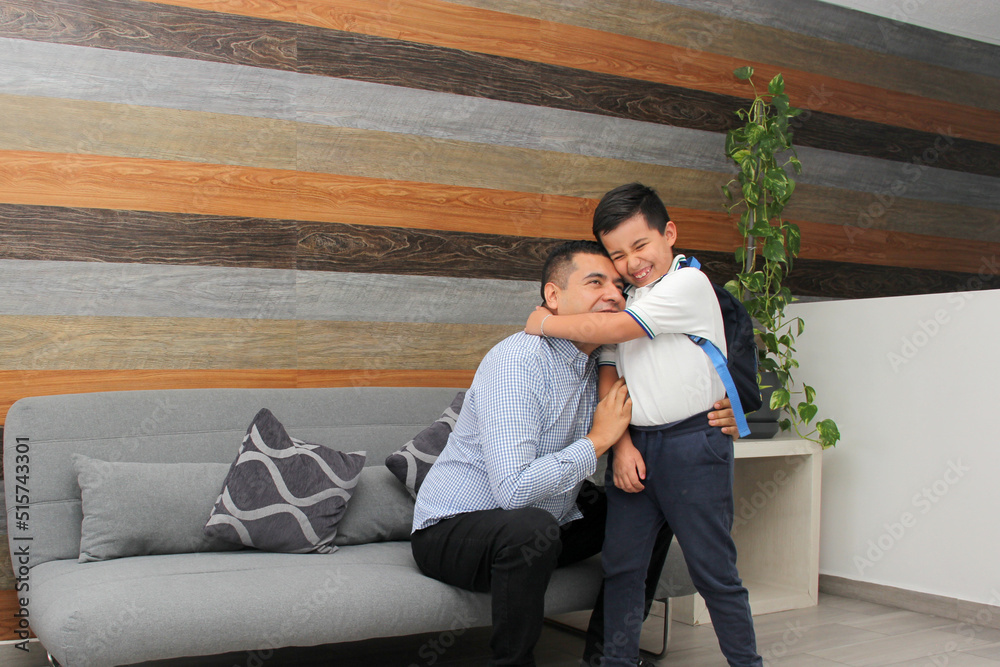 Latin dad with his overweight son prepare for back to school with ...