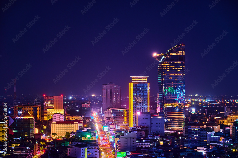city skyline at night phnom penh capital of cambodia Stock Photo ...