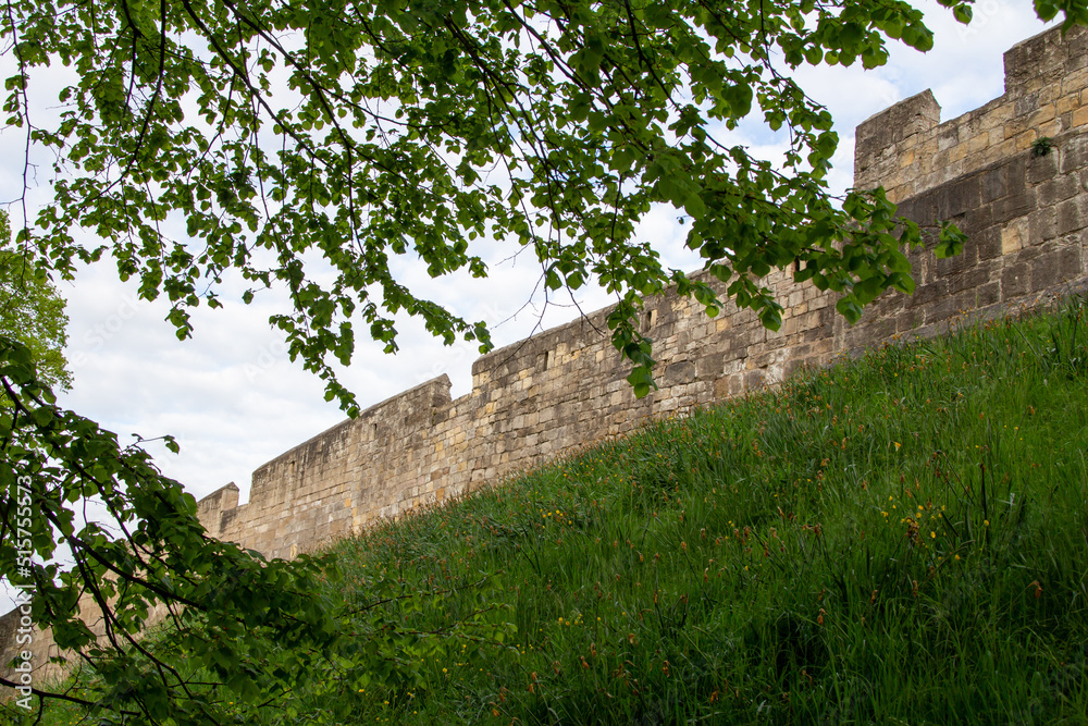 Close up landscape view of the medieval York City Walls in York ...