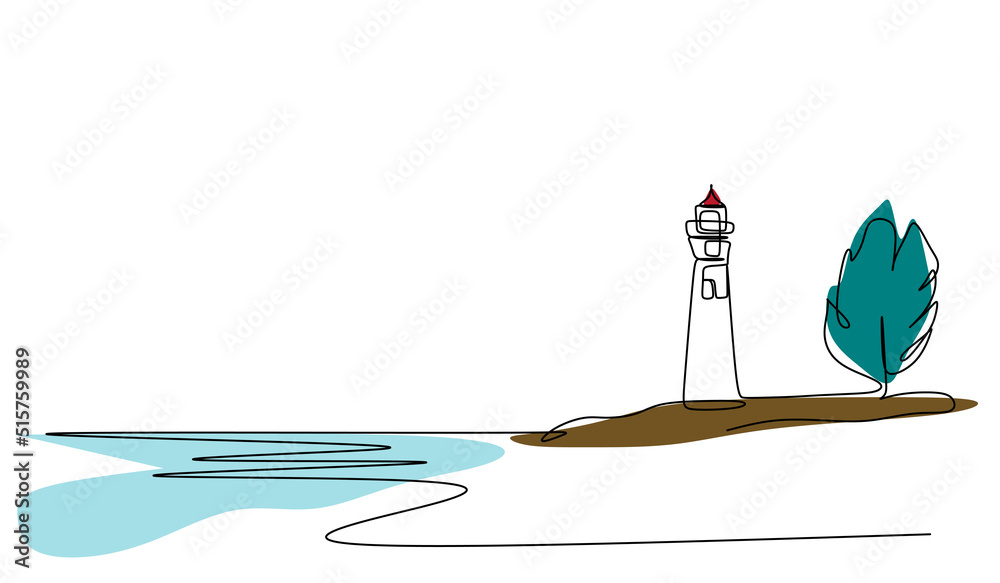 Lighthouse, beacon and island. Modern linear simple logotype template ...