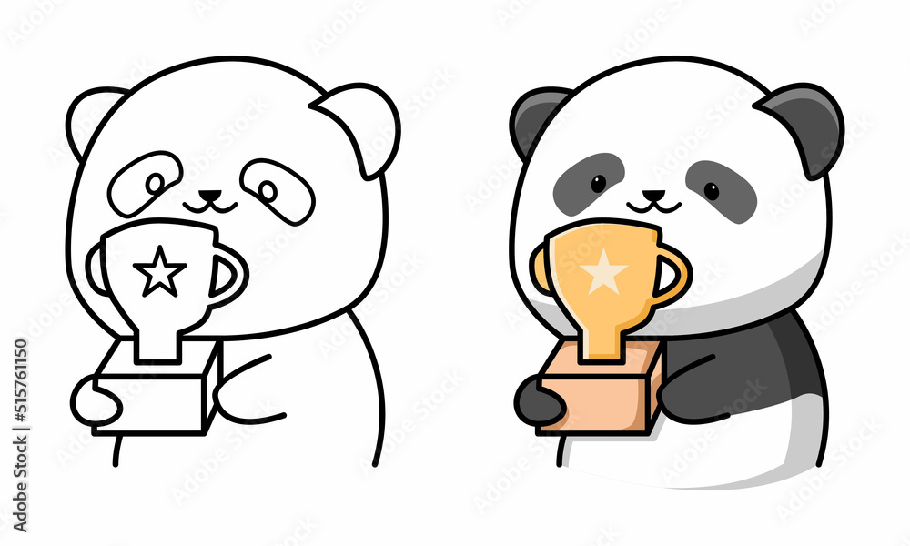 Cute panda holding trophy coloring page for kids Stock Vector | Adobe Stock