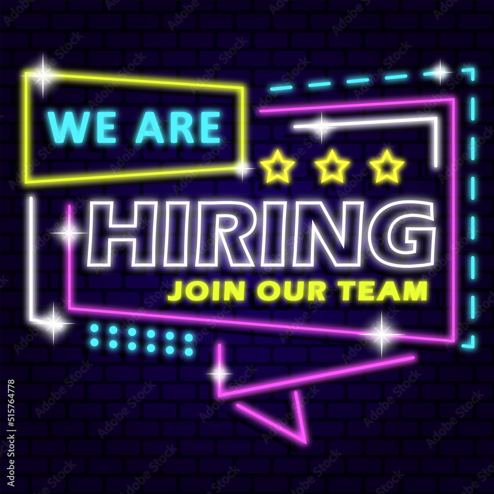 we are hiring job vacancy recruitment night neon signs style glow ...