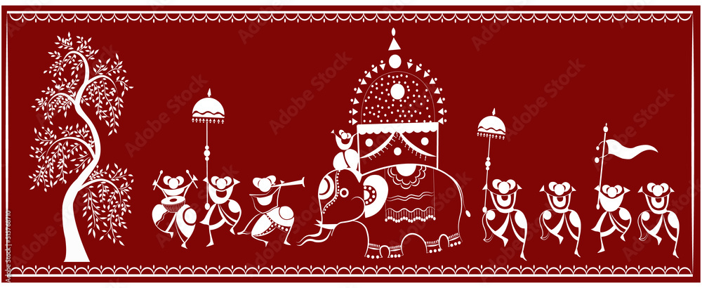 Traditional line art of India, Warli Art Stock Vector | Adobe Stock