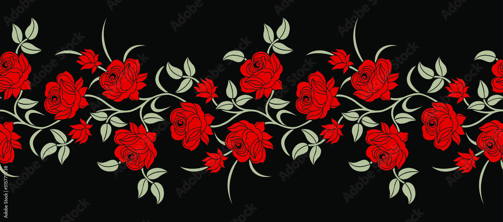 Vector rose flower border design Stock Vector | Adobe Stock