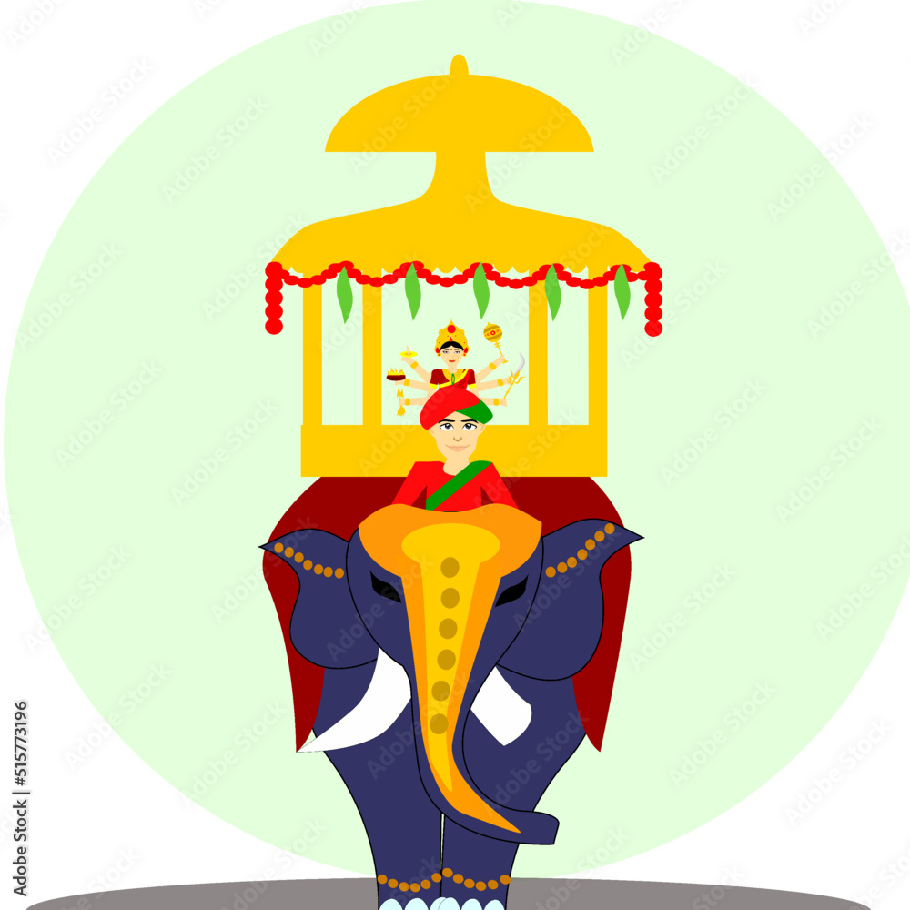 Concept of festival and celebrations, Carrying Golden Howdah or ...