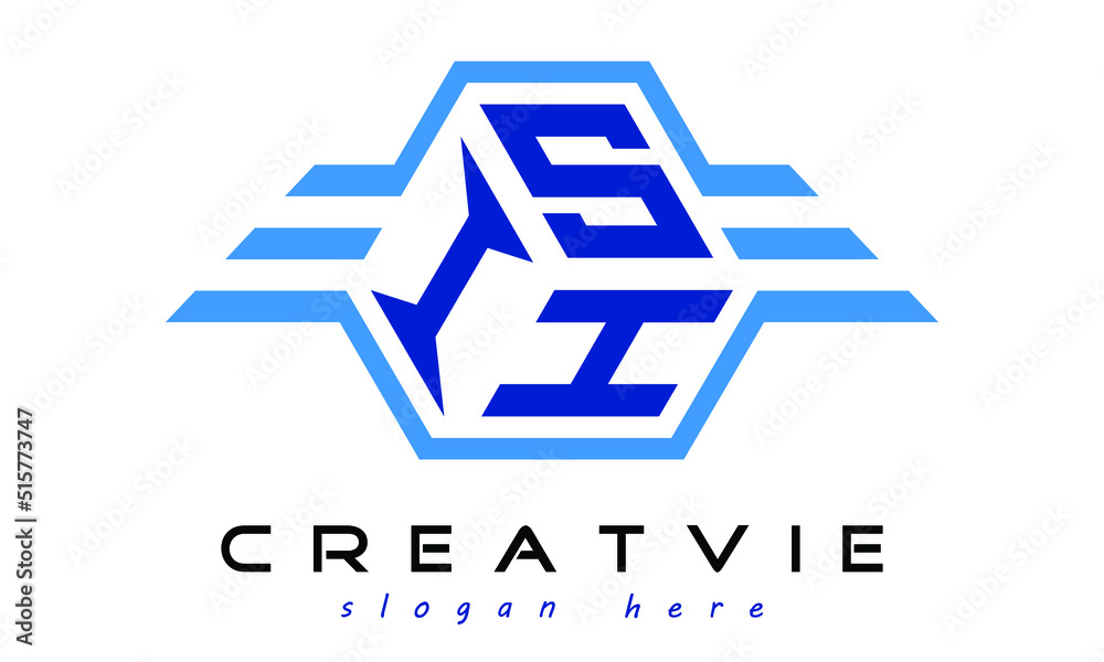 ISH three letter geometrical wings logo design vector template ...