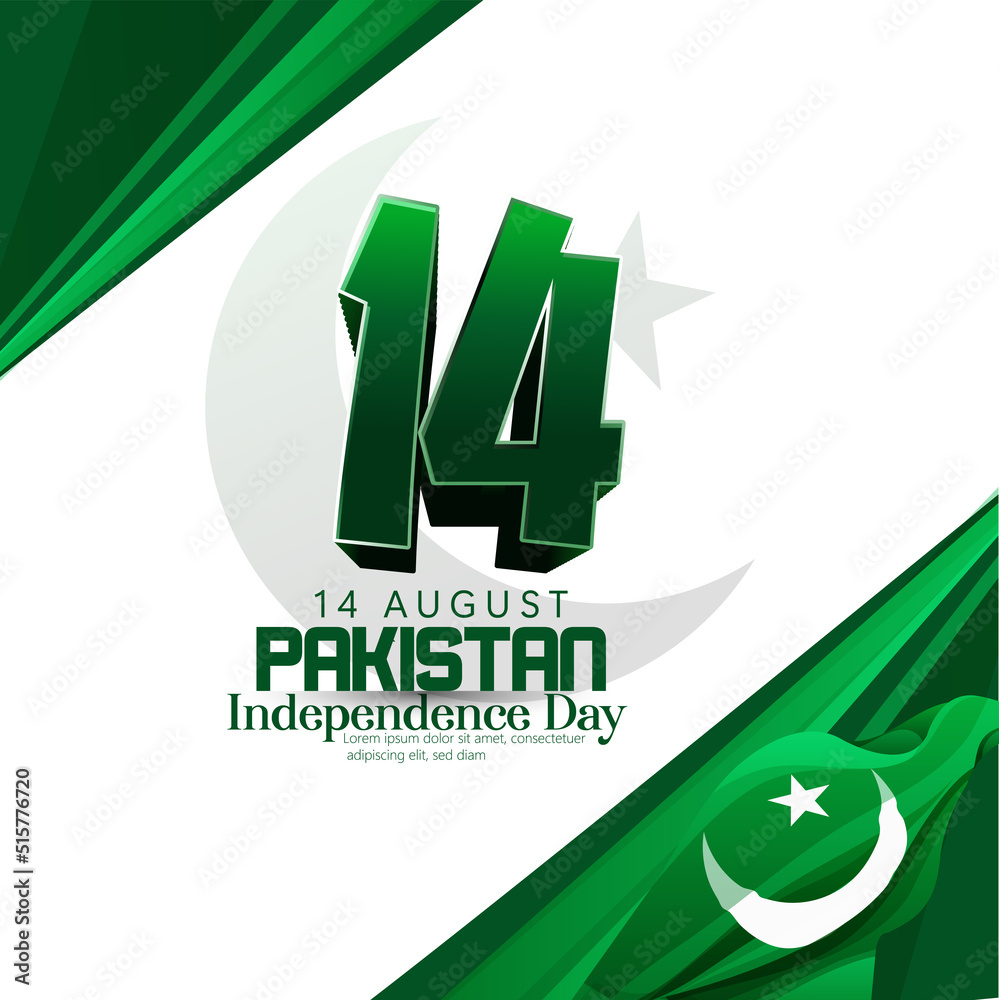 Celebrating Pakistan Independence Day 3D text 14 August, waving flag on ...